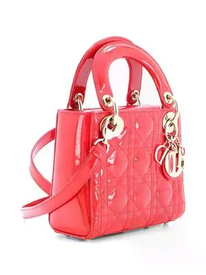 Dior Lady Mini Satchel Cannage Quilt Patent - Red