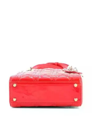 Dior Lady Mini Satchel Cannage Quilt Patent - Red