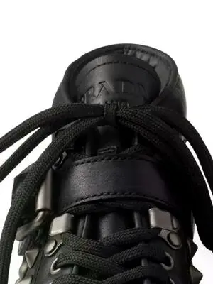 Prada Monolith Studded Leather Booties