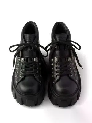 Prada Monolith Studded Leather Booties