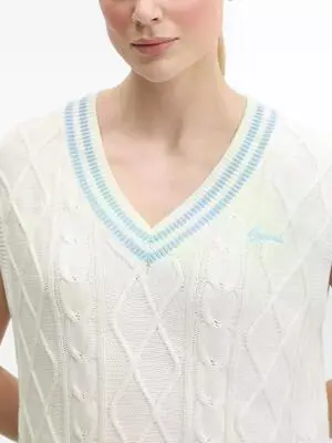 Guess Cable-knit Vest With Striped Trim - White
