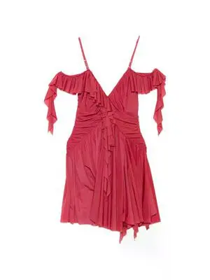 ANIYE BY Ruffled V-neck Mini Dress - Red