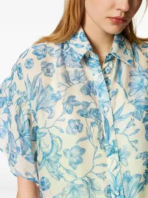 TWINSET Short Floral Print Ramie Shirt Dress - Neutrals