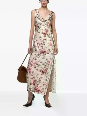 Acne Studios Floral-print Cowl-neck Dress - Neutrals