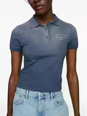 Acne Studios Faded Effect Logo Print Polo Shirt - Blue