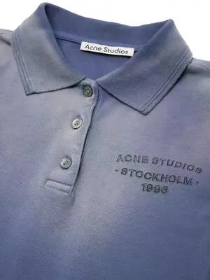 Acne Studios Faded Effect Logo Print Polo Shirt - Blue