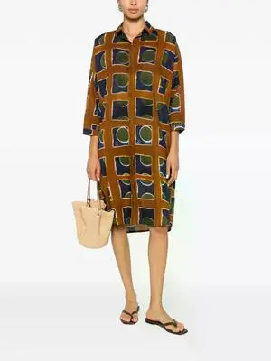 YAVI Geometric-pattern Midi Dress - Brown
