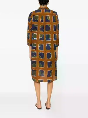 YAVI Geometric-pattern Midi Dress - Brown