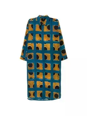 YAVI Geometric-pattern Midi Shirt Dress - Blue