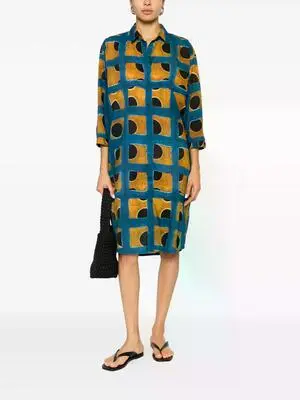 YAVI Geometric-pattern Midi Shirt Dress - Blue