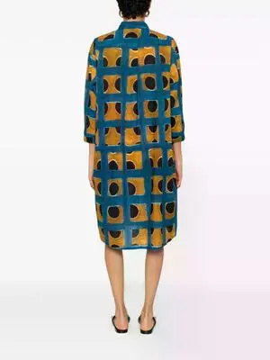 YAVI Geometric-pattern Midi Shirt Dress - Blue