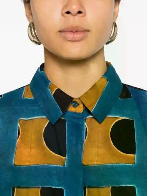 YAVI Geometric-pattern Midi Shirt Dress - Blue