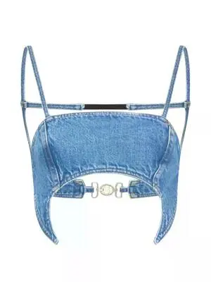 MARINE SERRE Moon Cutout Denim Top - Blue