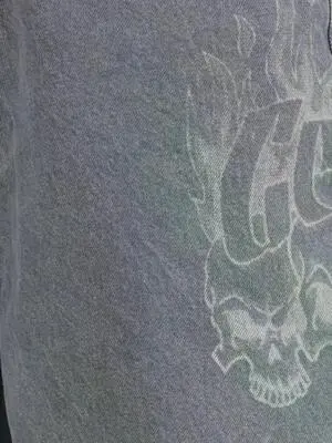 Gcds Skull And Flame Print Denim Shorts