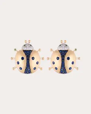 NELLY ROJAS Sapphire Ladybug Stud Earrings - Blue