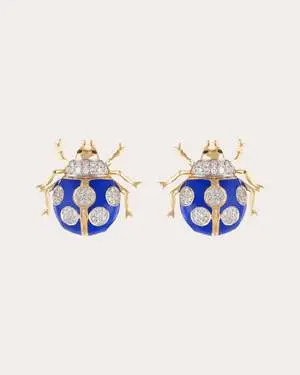 NELLY ROJAS Sapphire & Diamond Fauna Ladybug Stud Earrings - Blue