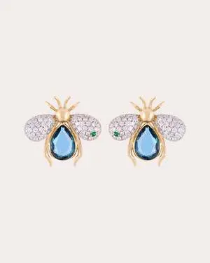 NELLY ROJAS Topaz And Diamond Abeja Real Stud Earrings - Blue