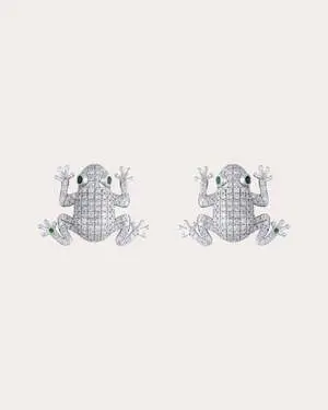 NELLY ROJAS Diamond And Emerald Frog Stud Earrings - Silver