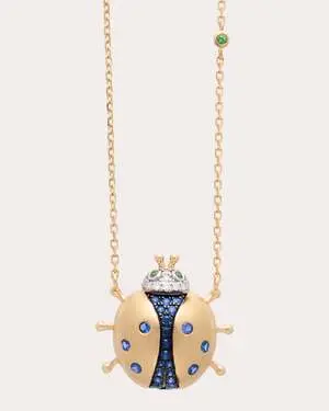 NELLY ROJAS Sapphire Vegetal Fauna Ladybug Pendant Necklace 18k - Gold