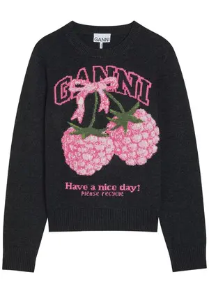GANNI Logo Intarsia Wool-blend Jumper - Black