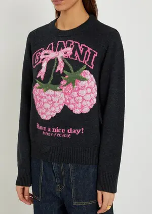GANNI Logo Intarsia Wool-blend Jumper - Black