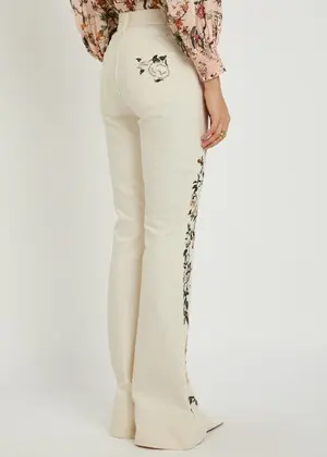 Alice + Olivia Floral Embroidered Flared-leg Jeans