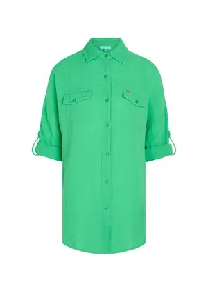 Melissa Odabash Elena Cotton Gauze Cover-up Shirt - Green