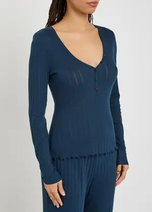 Eberjey Pointelle-knit Henley Top