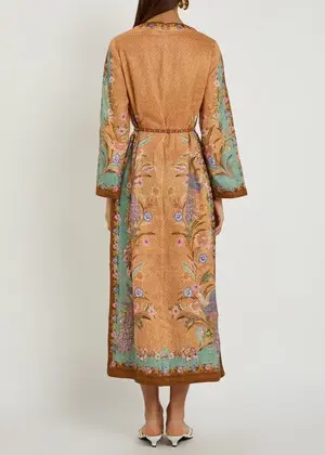 Zimmermann Indra Belted Printed Linen Midi Tunic Dress - Tan