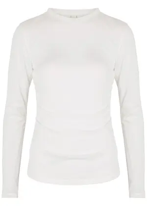 AKYN Ruched Sheer Fine-knit Top