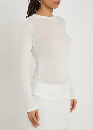AKYN Ruched Sheer Fine-knit Top