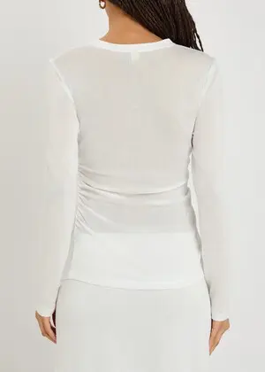 AKYN Ruched Sheer Fine-knit Top