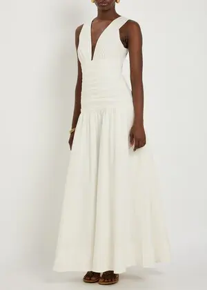 Shona Joy Campbell Gathered Cotton-blend Maxi Dress - Ivory