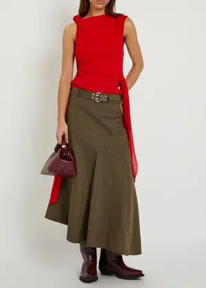 GANNI Wool Midi Skirt - Brown