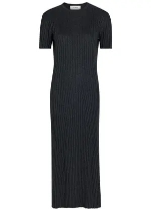 LISA YANG Isabela Ribbed Cotton And Cashmere-blend Midi Dress - Grey