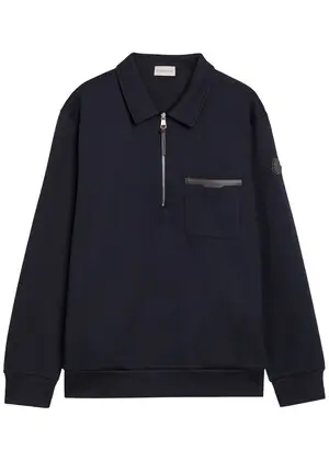 Moncler Cotton-blend Sweatshirt With Patch Pocket - Navy