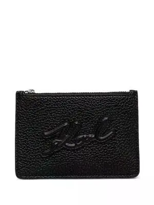 Karl Lagerfeld Logo-embroidered Pebbled Card Holder - Black
