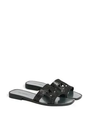 Karl Lagerfeld Glitter-effect Cut-out Slides - Black