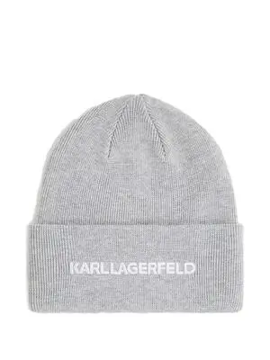 Karl Lagerfeld Logo Embroidered Ribbed Beanie - Grey