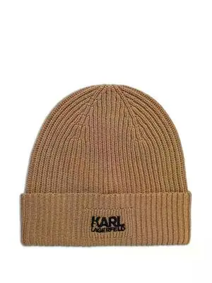 Karl Lagerfeld Logo-embroidered Ribbed-knit Beanie - Neutrals