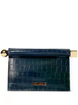 Jacquemus Small Rond Carré Clutch With Croc-effect Texture And Gold-tone Hardware