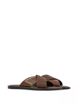 Karl Lagerfeld Woven Crossover Slides - Brown
