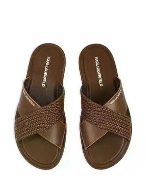 Karl Lagerfeld Woven Crossover Slides - Brown