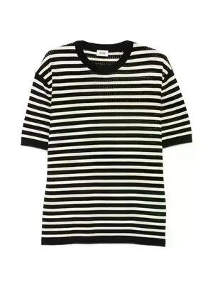 DRYKORN Stripe-pattern Pointelle-knit T-shirt