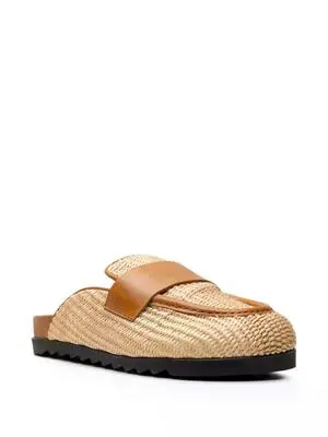 CHUCKIES Woven Raffia Leather-trim Mules