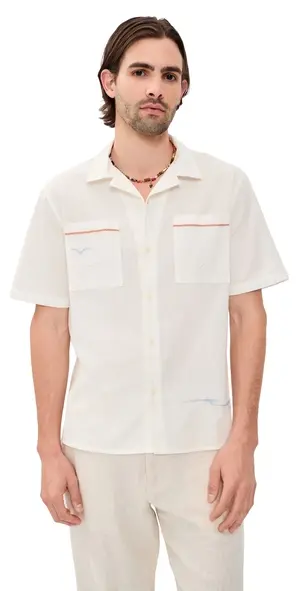 WAX LONDON Summer Applique Didcot Shirt - Ecru