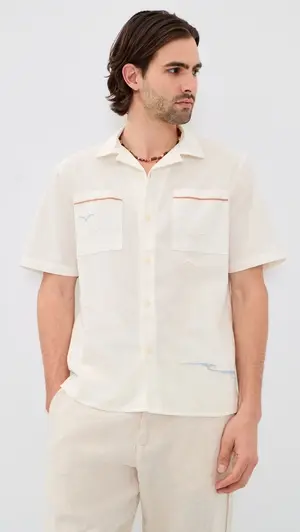 WAX LONDON Summer Applique Didcot Shirt - Ecru