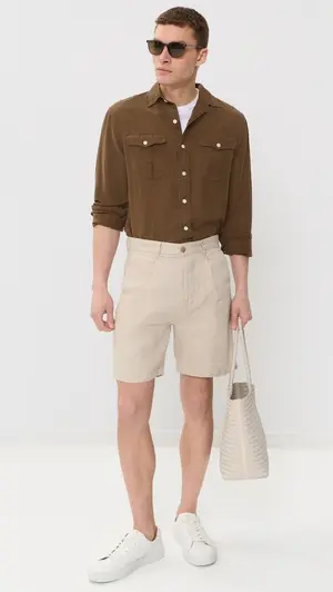 ALEX CRANE Pleated Linen Alta Shorts