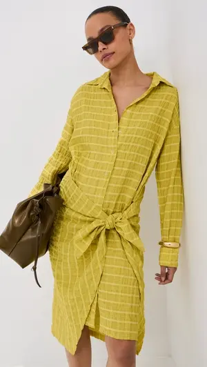LE BOP Hollis Checked Shirt Dress - Chartreuse