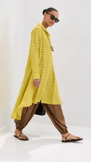 LE BOP Hollis Checked Shirt Dress - Chartreuse